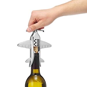 Le'raze Airplane Wine Bottle Cork Screw Bottle Opener, Aviation Corkscrew Barware, Plane Pull Cork Tool, Ideal For Flying Bartender, Hosting, Pilot Gift, Party Favor, Silver Chrome Bar Decor