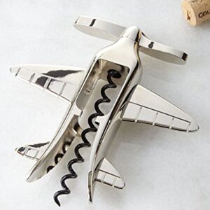 Le'raze Airplane Wine Bottle Cork Screw Bottle Opener, Aviation Corkscrew Barware, Plane Pull Cork Tool, Ideal For Flying Bartender, Hosting, Pilot Gift, Party Favor, Silver Chrome Bar Decor