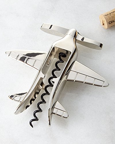 Le'raze Airplane Wine Bottle Cork Screw Bottle Opener, Aviation Corkscrew Barware, Plane Pull Cork Tool, Ideal For Flying Bartender, Hosting, Pilot Gift, Party Favor, Silver Chrome Bar Decor