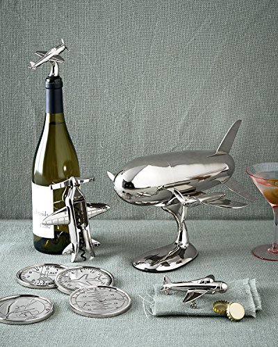 Le'raze Airplane Wine Bottle Cork Screw Bottle Opener, Aviation Corkscrew Barware, Plane Pull Cork Tool, Ideal For Flying Bartender, Hosting, Pilot Gift, Party Favor, Silver Chrome Bar Decor