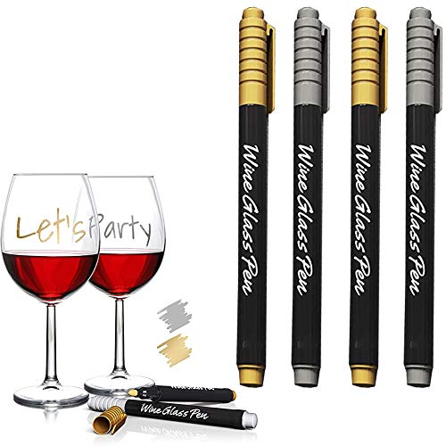 Generic 4 Wine Glass Markers Pen Gold Silver Erasable Washable Weddings Party Drink Name