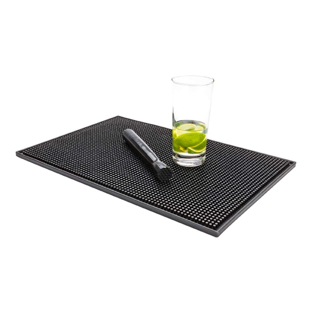 Restaurantware Bar Lux 17.7 Inch x 11.8 Inch Bar Spill Mat, 1 Non Slip Bar Service Mat - Countertop, Durable, Black Rubber Bartender Mat, For Cocktails Or Drinks, Washable