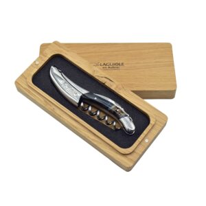 laguiole en aubrac sommelier waiter's corkscrew, stabilized blue poplar burl handle, wine opener with foil cutter & bottle opener, polished bolster