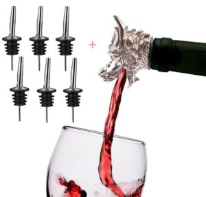 7 pack bottle pourer wine aerator, liqour pour spouts for olive oil alcohol bottle, stainless steel dragon pourers