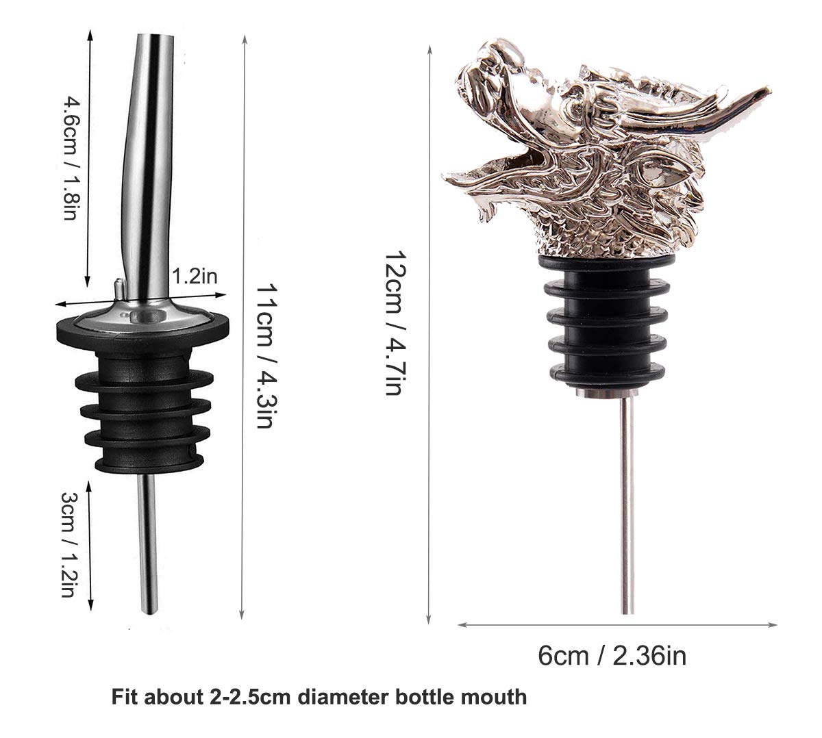 7 Pack Bottle Pourer Wine Aerator, Liqour Pour Spouts for Olive Oil Alcohol Bottle, Stainless Steel Dragon Pourers