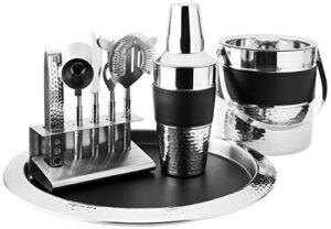 godinger 9 piece leather barware set, black