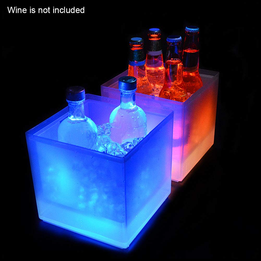 LED Ice Bucket, 3.5L Large Capacity LED Waterproof with Multi Color Changing Double Layer Square Champagne Wine Drinks Beer Bucket for KTV Party Bar Home Wedding