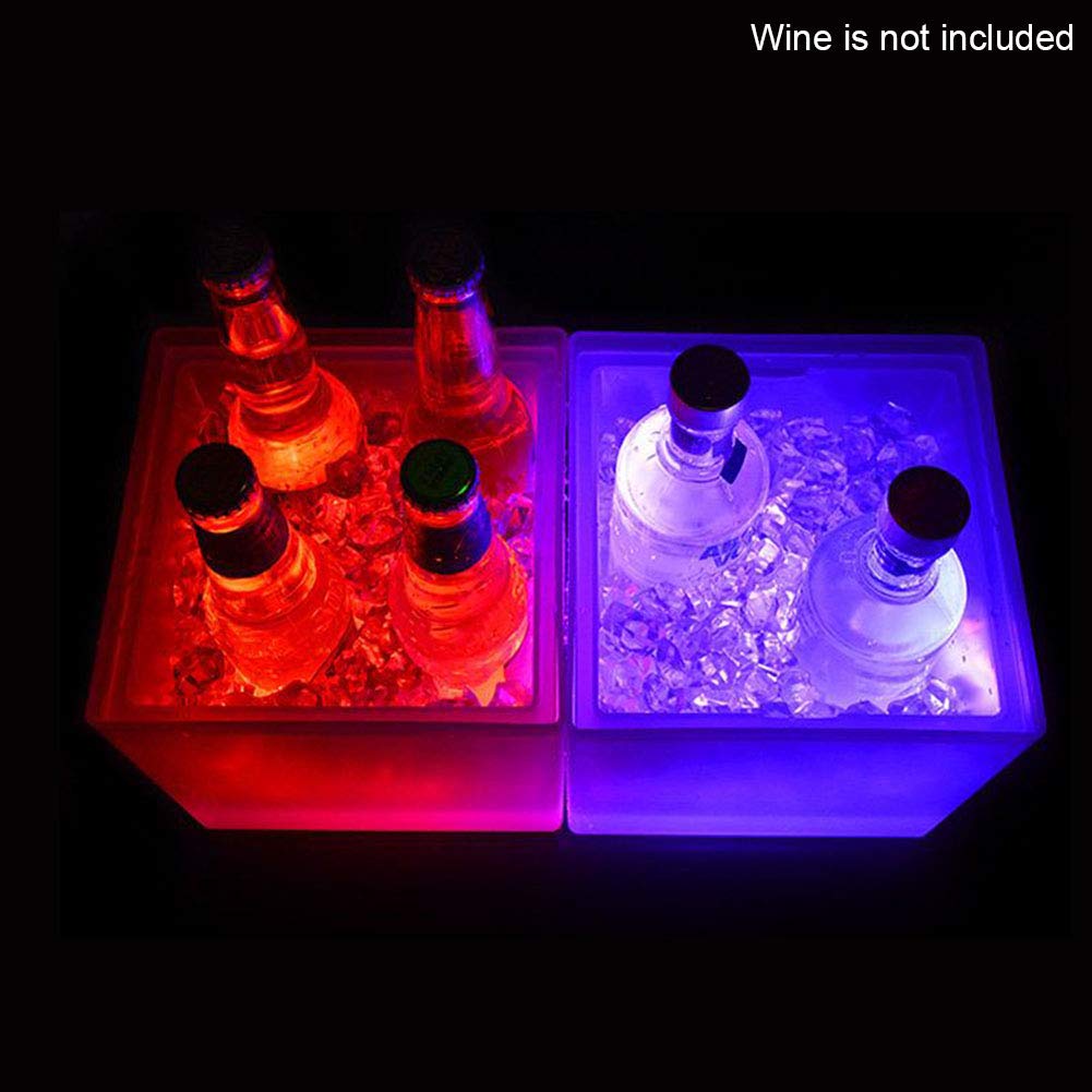 LED Ice Bucket, 3.5L Large Capacity LED Waterproof with Multi Color Changing Double Layer Square Champagne Wine Drinks Beer Bucket for KTV Party Bar Home Wedding