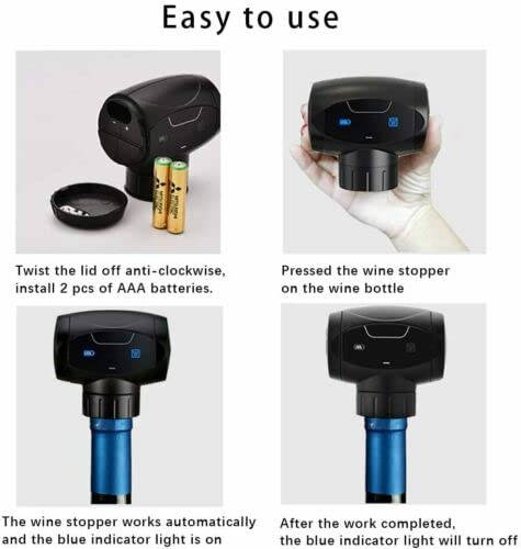 KAVYDENS Electric Wine Stoppers, Best Gift for Wine Lover, Automatic Wine Vacuum Pump with Stoppers Silicone, Reusable Wine Bottle Stoppers Cork Saver Plug & Sealer