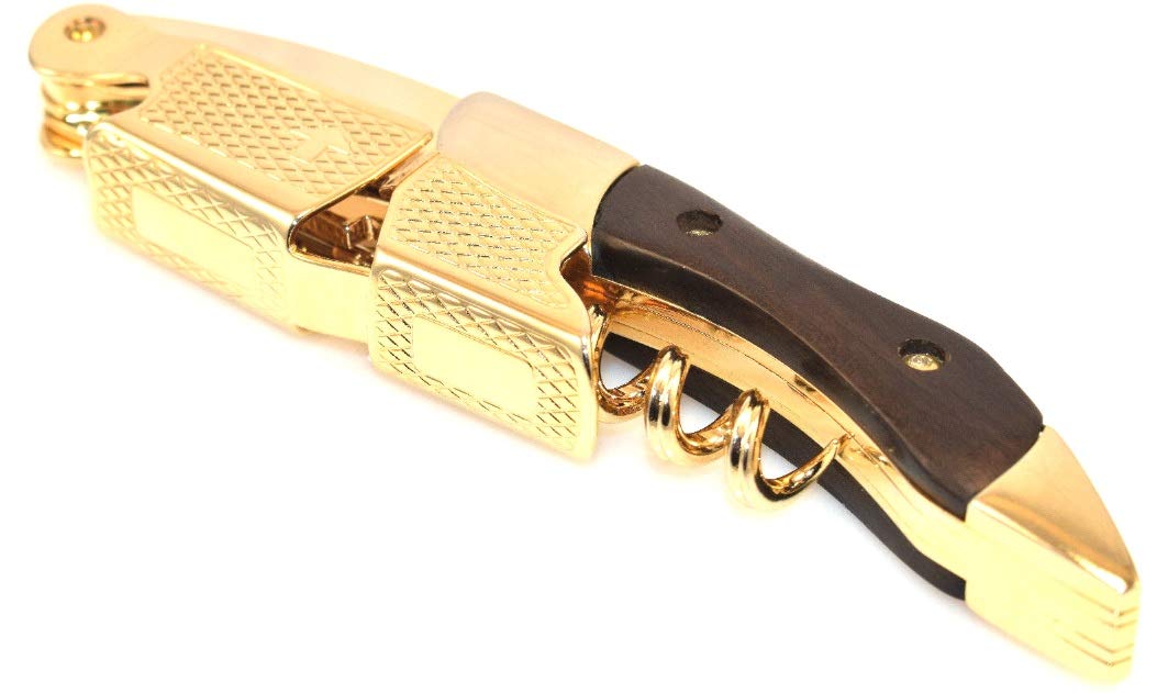 Gold & Black Corkscrew Wood Handle Professional Double Hinge Waiters Wine Key