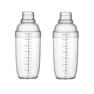 2 pcs plastic cocktail shaker 700cc / 24 oz clear drink shaker plastic bar tool for milk wine mixing drink shaker/drink mixer (2, 700ml)