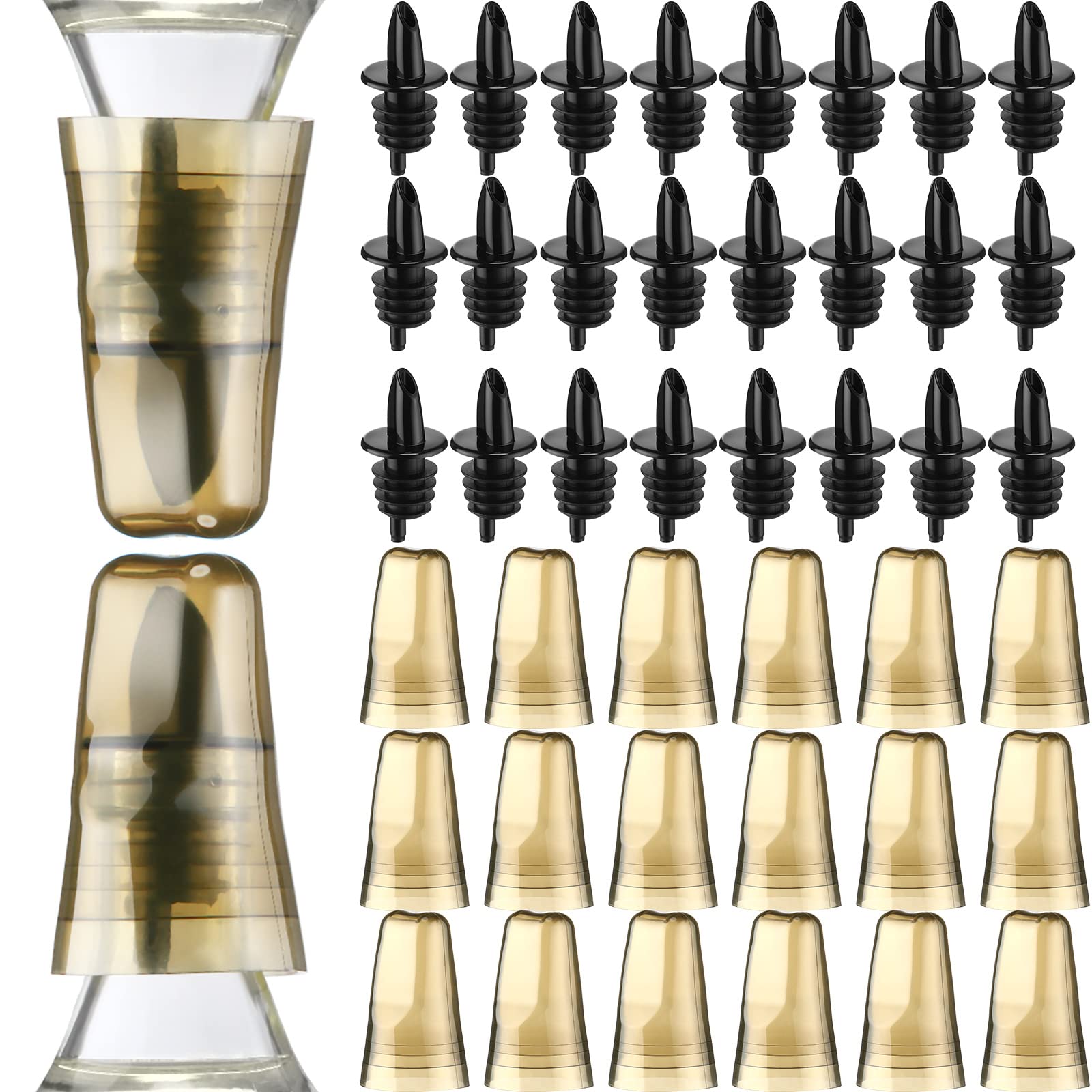 30 Pcs Universal Liquor Pourer Cover Translucent Bottle Toppers for Liquor Bottle Covers 30 Pcs Free Flow Pourers Black Bottle Pourers for Alcohol Plastic Spouts for Kitchen Bar Wine Tools Supplies