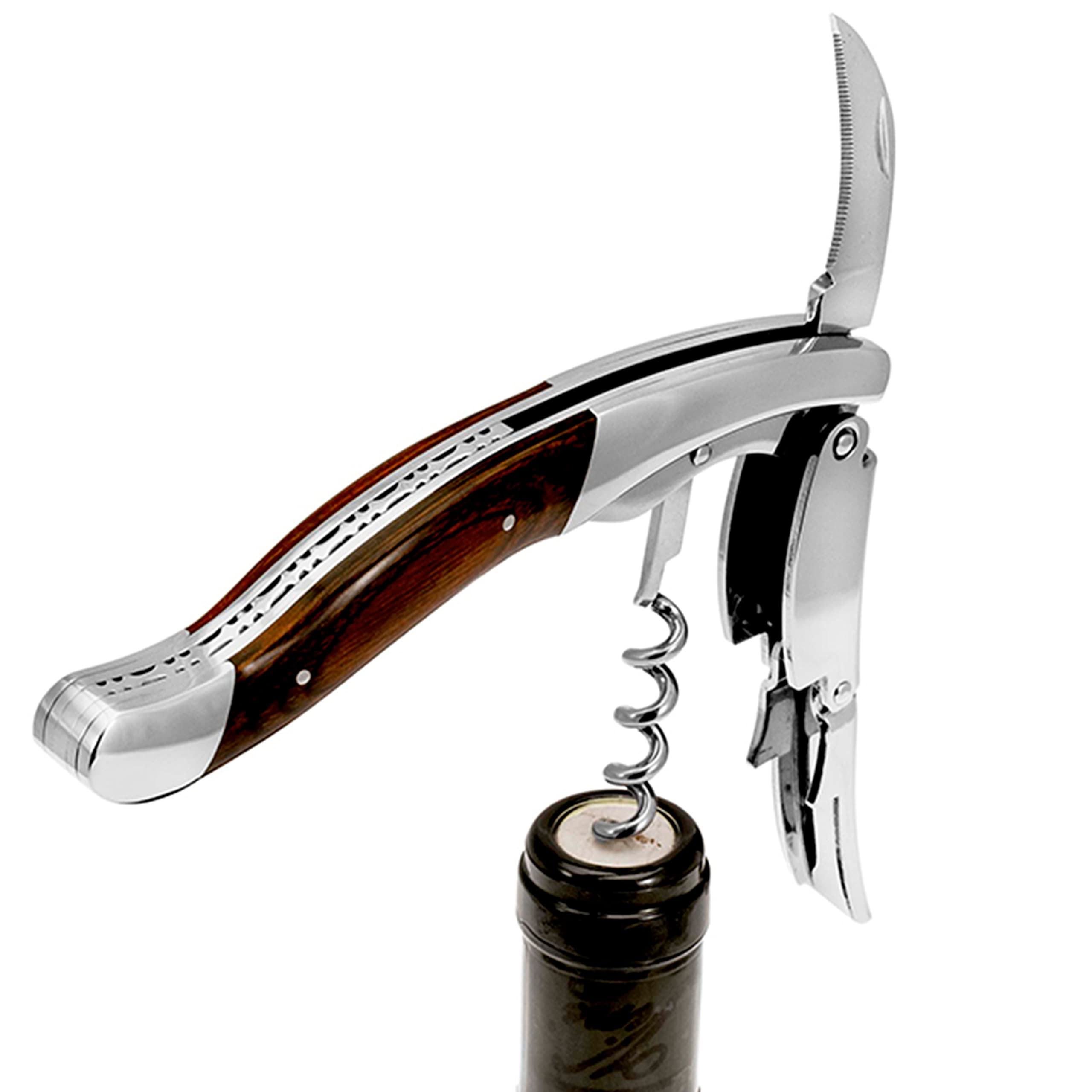 Legnoart Amarone Stainless Steel Sommelier Corkscrew with Dark Pakkawood Handle