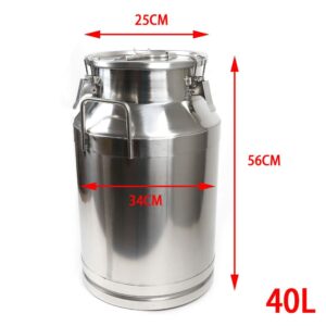 BoTaiDaHong 40L/10Gallon Stainless Steel Milk Can Wine Pail Water Bucket Oil Barrel Tea 340mm dia Milk Can Canister Dairy Pot Bucket Liquid Storage Barrel