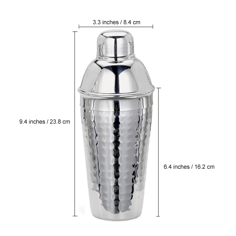 Cuisinox Stainless Steel Cocktail Shaker with Lid and Strainer, Hammered Finish, 9.4"- 24 oz