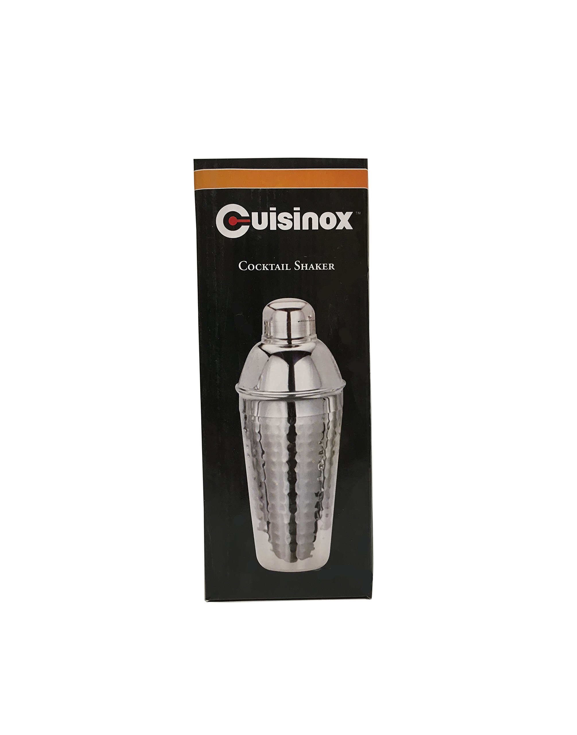 Cuisinox Stainless Steel Cocktail Shaker with Lid and Strainer, Hammered Finish, 9.4"- 24 oz