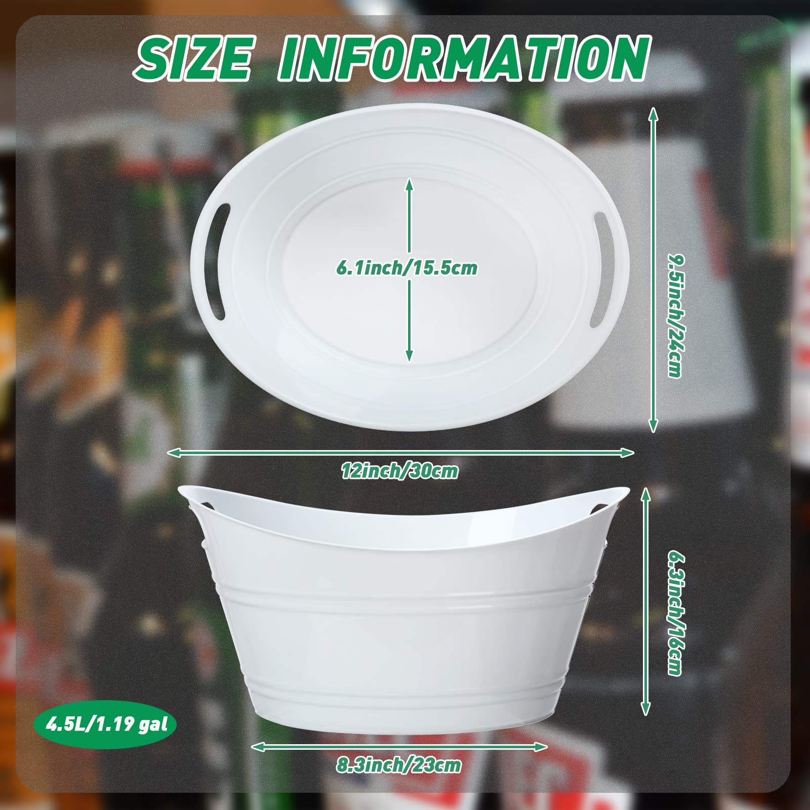 10 Pcs 4.5 Liter Oval Storage Tub Ice Bucket Champagne Bucket with Handles White Plastic Bucket for Wine Beer Beverage Parties, Holds 6 Beer Bottle or 3-4 Champagne, 12.25 x 9.5 x 6.75 Inch