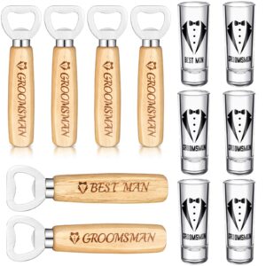 didaey 12 pcs groomsmen shot glasses and beer bottle opener set include 6 best man groomsmen shot glasses and 6 bottle opener bulk groomsmen gifts groomsman proposal gifts for wedding favor (simple)