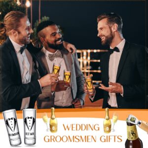 Didaey 12 Pcs Groomsmen Shot Glasses and Beer Bottle Opener Set Include 6 Best Man Groomsmen Shot Glasses and 6 Bottle Opener Bulk Groomsmen Gifts Groomsman Proposal Gifts for Wedding Favor (Simple)