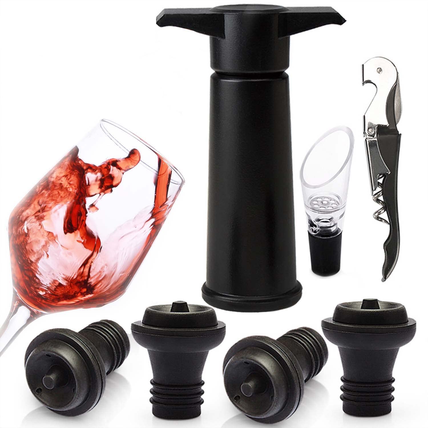 Wine Saver - 7 in 1 Wine Stopper Kit Set Opener and Pourer - Includes Wine Vacuum Stoppers, Wine Pump, Pour, and Cork Opener - Wine Lover Gift for Adult, Men, Women, Celebration, Anniversary, Birthday