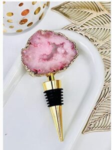 luxe crystal co. handcrafted purple magenta pink agate druzy gold natural crystal wine champagne stopper handmade bottle barware housewarming bridal shower (pink)