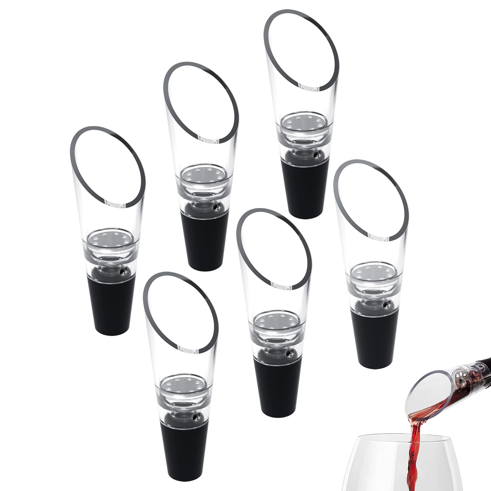 ReignSword 6 Pcs Wine Aerator Pourer Spouts, Premium Wine Bottle Decanter Spout Aerator (Black)