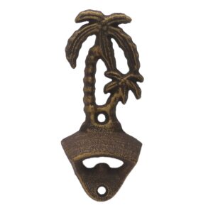 luwanburg retro palm tree wall mount beer bottle opener cast iron for coastal home decor beach theme party (antique bronze)