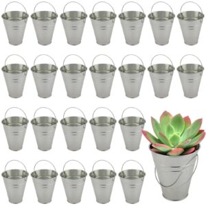 jeuihau 25 pcs 5x4.5 inch galvanized buckets pails, mini galvanized buckets, mini tin pails tin buckets for parties, ice, snacks, craft, decorations, garden planters