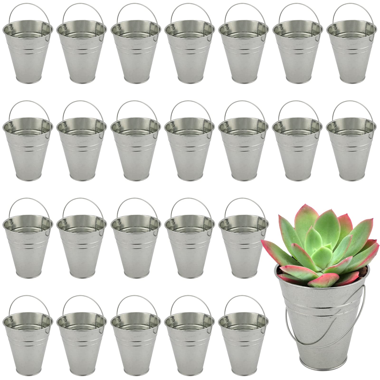 JEUIHAU 25 PCS 5x4.5 inch Galvanized Buckets Pails, Mini Galvanized Buckets, Mini Tin Pails Tin Buckets for Parties, Ice, Snacks, Craft, Decorations, Garden Planters