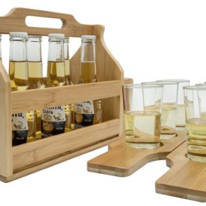 Sorbus Wooden Bottle Caddy with Opener & Sampler Boards, Drink Holder for Beer, Soda, Perfect for Bar, Pub, Restaurant, Brew Fest Party, and More, Bamboo