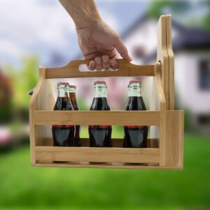 Sorbus Wooden Bottle Caddy with Opener & Sampler Boards, Drink Holder for Beer, Soda, Perfect for Bar, Pub, Restaurant, Brew Fest Party, and More, Bamboo