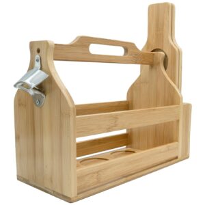 Sorbus Wooden Bottle Caddy with Opener & Sampler Boards, Drink Holder for Beer, Soda, Perfect for Bar, Pub, Restaurant, Brew Fest Party, and More, Bamboo