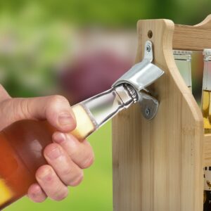 Sorbus Wooden Bottle Caddy with Opener & Sampler Boards, Drink Holder for Beer, Soda, Perfect for Bar, Pub, Restaurant, Brew Fest Party, and More, Bamboo