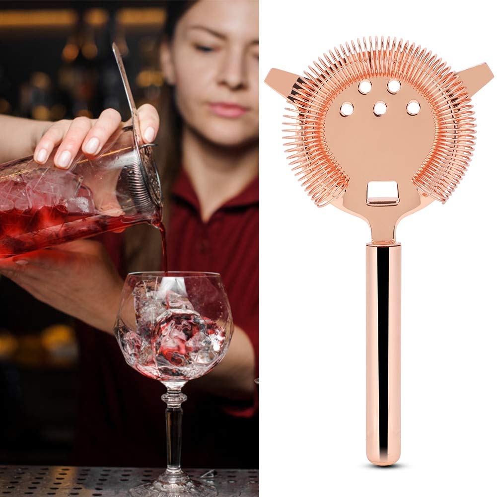 Cocktail Strainer, Rose Gold Stainless Steel Martini Drink Strainer Ice Filter for Professional Bartenders and Mixologists