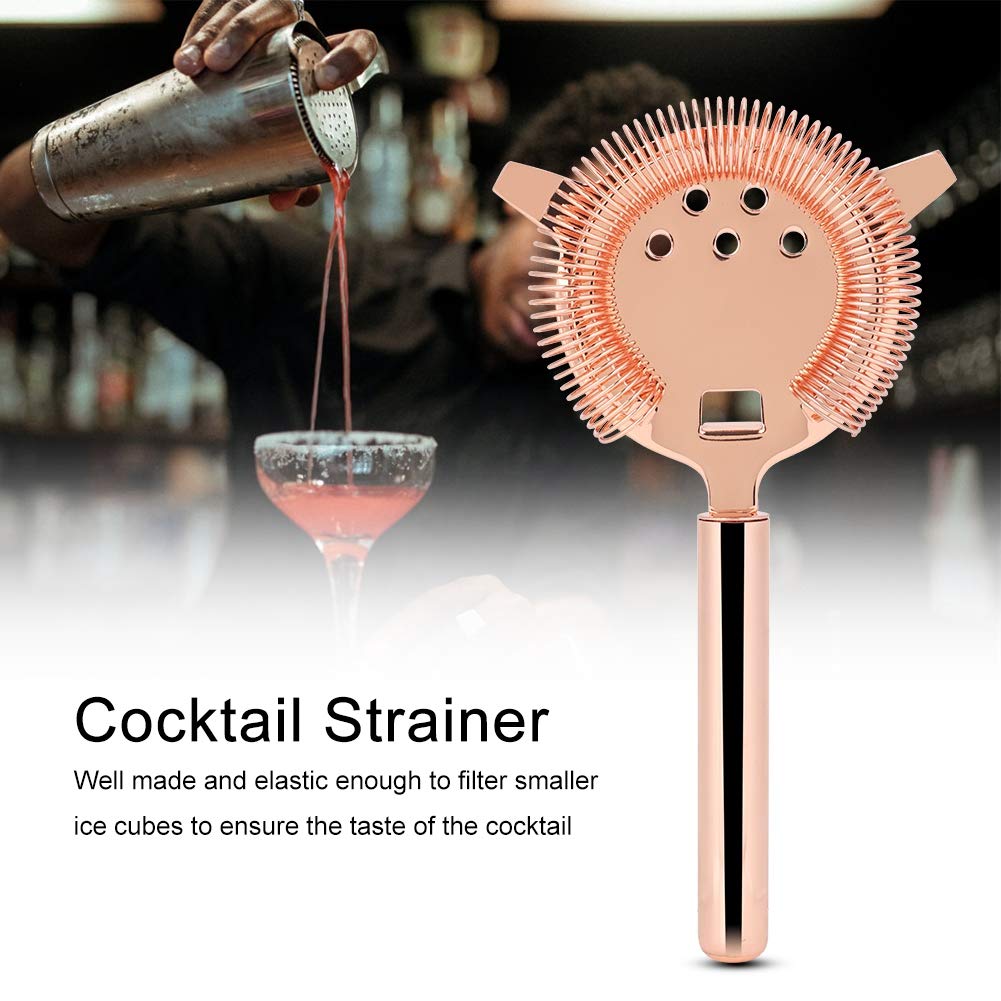 Cocktail Strainer, Rose Gold Stainless Steel Martini Drink Strainer Ice Filter for Professional Bartenders and Mixologists