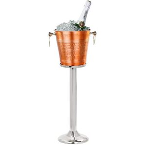 hammered copper lightweight ice bucket |highly conductive cooler & cellar bucket with nickel plated free stand | kitchen ware & bar wares