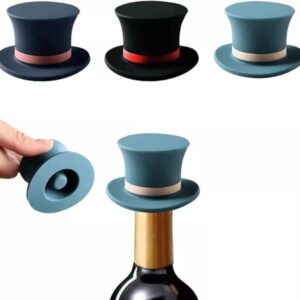 Funny And Classy Wine Stopper Silicone Decorative Hat, Reusable Gentleman Hat Cork for Whisky, Gin, Vodka, Tequila, Beer, Champagne, Magic Wine Preserver Gift for Wine Lovers (3PK- Black, Green, Blue)