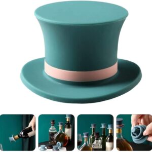 Funny And Classy Wine Stopper Silicone Decorative Hat, Reusable Gentleman Hat Cork for Whisky, Gin, Vodka, Tequila, Beer, Champagne, Magic Wine Preserver Gift for Wine Lovers (3PK- Black, Green, Blue)