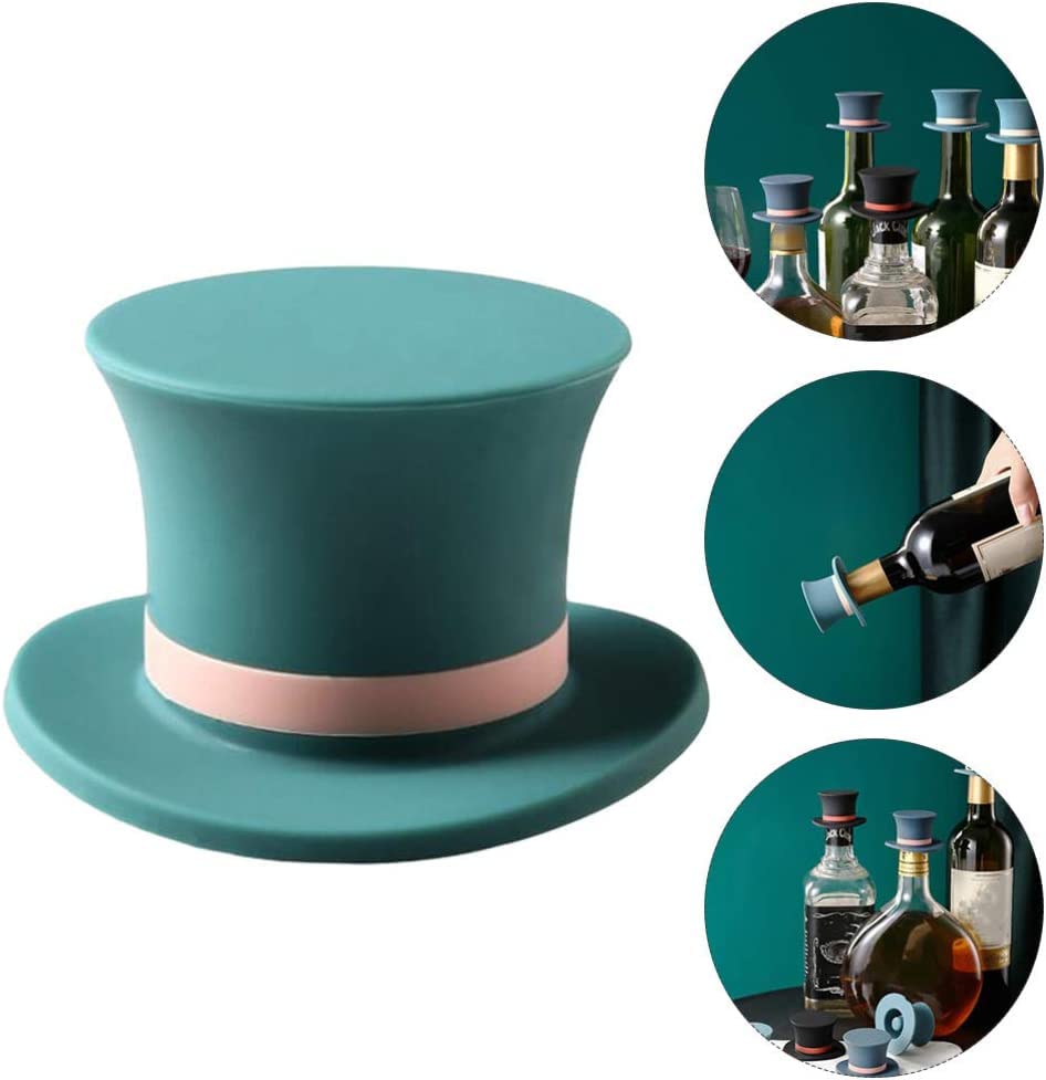 Funny And Classy Wine Stopper Silicone Decorative Hat, Reusable Gentleman Hat Cork for Whisky, Gin, Vodka, Tequila, Beer, Champagne, Magic Wine Preserver Gift for Wine Lovers (3PK- Black, Green, Blue)