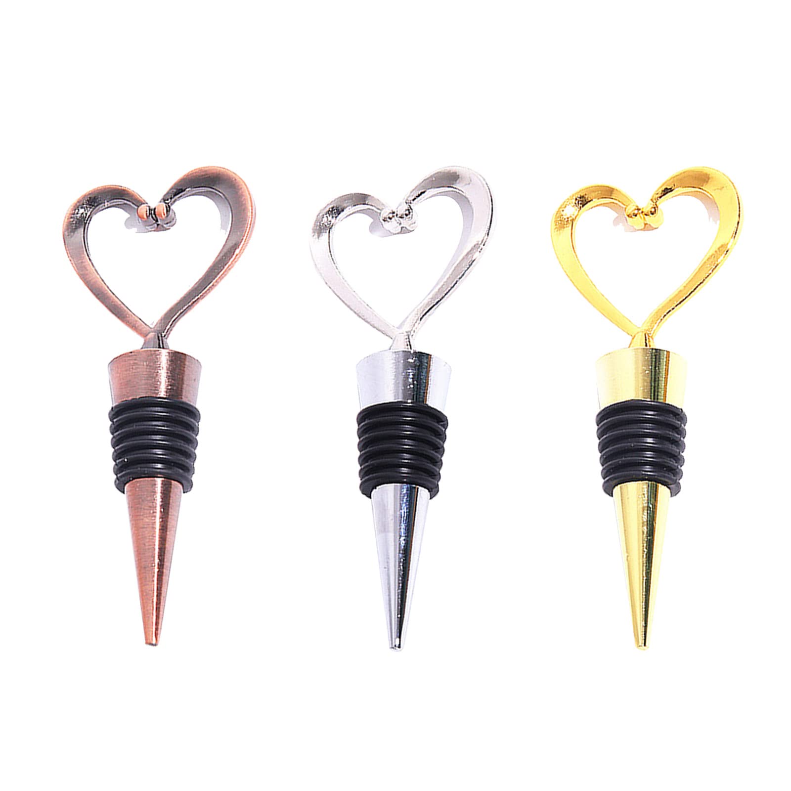 3 PCS Heart Wine Bottle Stopper Stainless Steel Reusable Beverage Bottle Stoppers for Kitchen Bar Decor Keeps Wine Fresh and Valentines Gifts