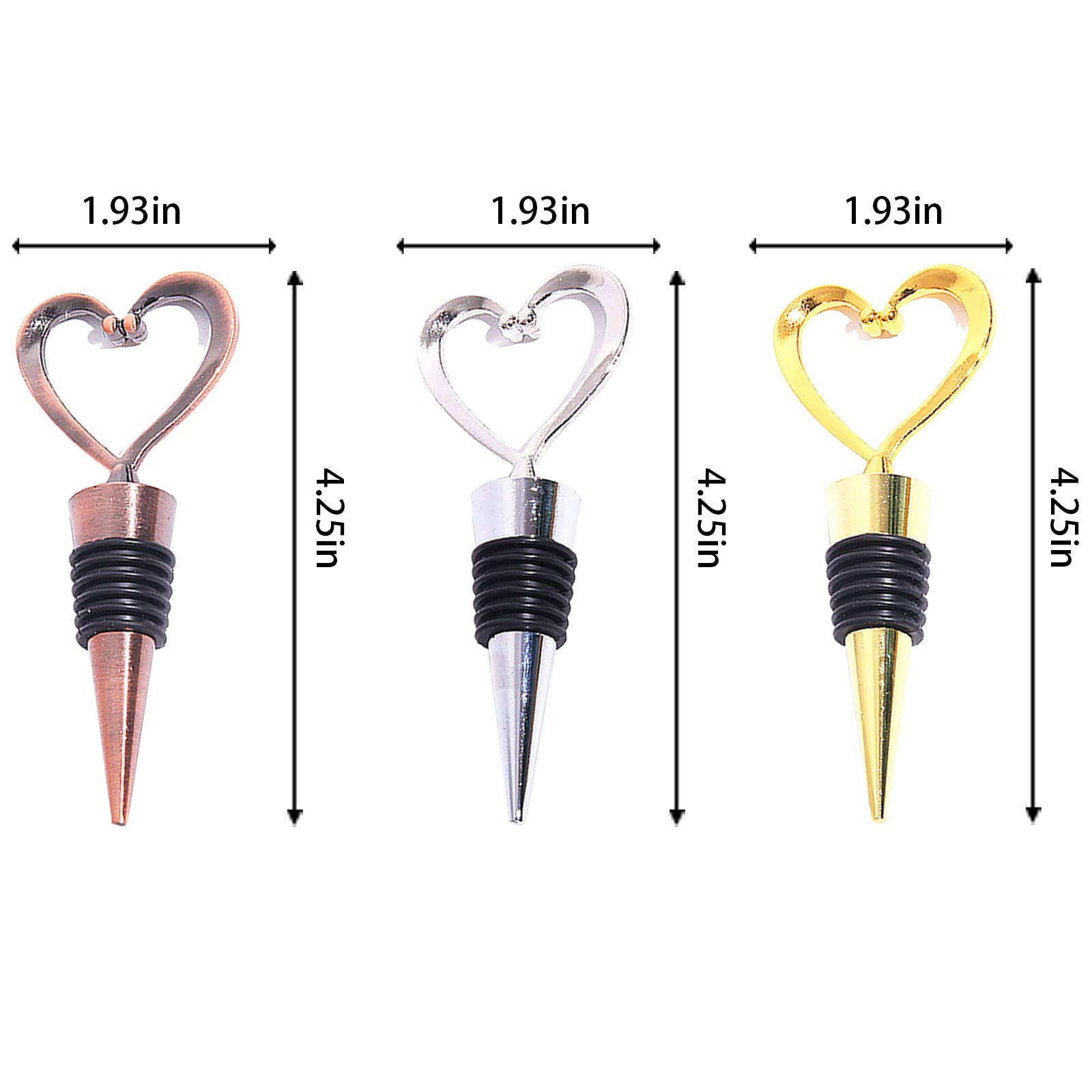 3 PCS Heart Wine Bottle Stopper Stainless Steel Reusable Beverage Bottle Stoppers for Kitchen Bar Decor Keeps Wine Fresh and Valentines Gifts