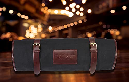 Barfly Mixology Roll Black with brown leather accents