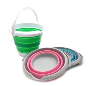 sammart 3 pcs. 5l / 1.32 gallons collapsible plastic bucket (5l round set of 3, bright green+bright blue+pink)