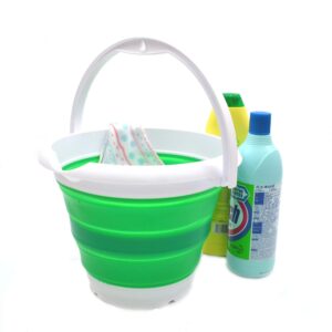 SAMMART 3 pcs. 5L / 1.32 gallons Collapsible Plastic Bucket (5L Round Set of 3, Bright Green+Bright Blue+Pink)