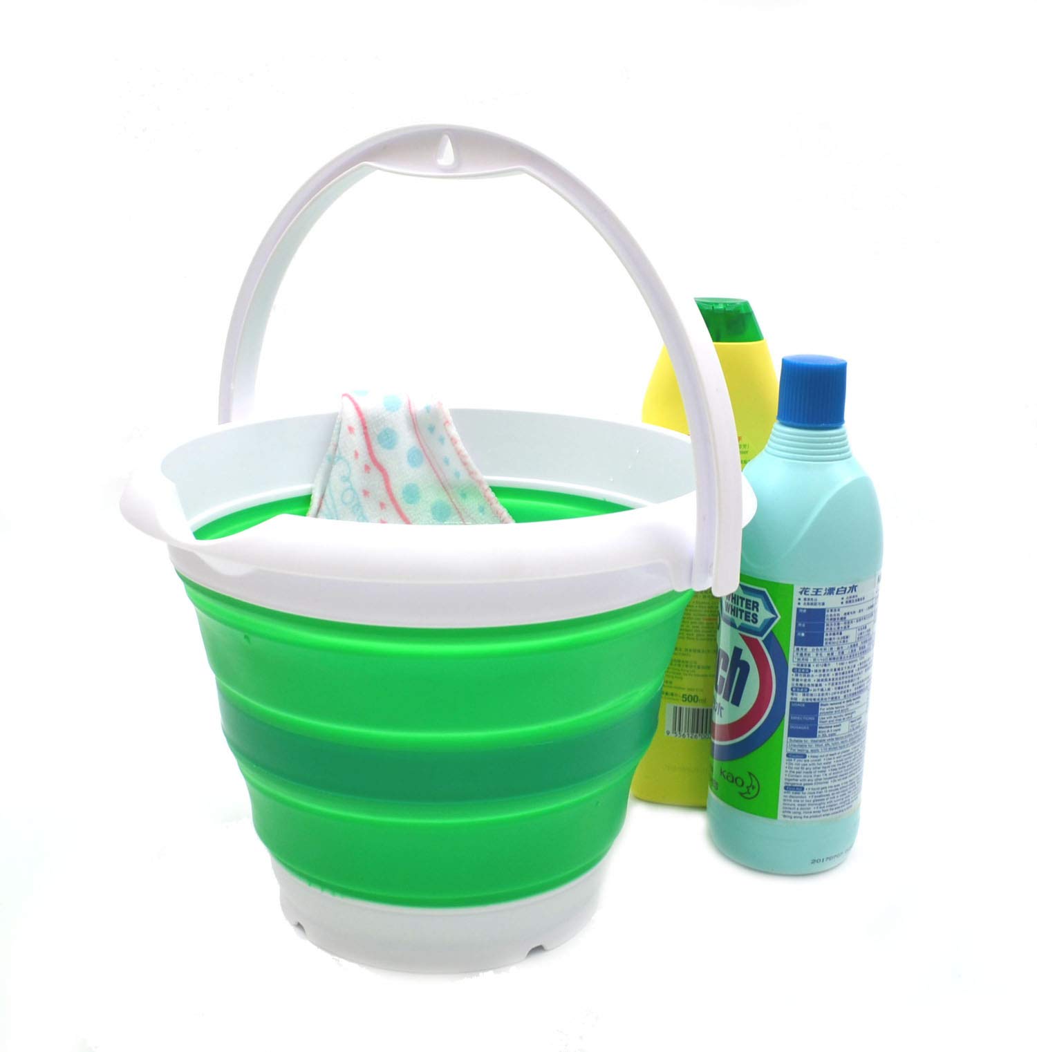 SAMMART 3 pcs. 5L / 1.32 gallons Collapsible Plastic Bucket (5L Round Set of 3, Bright Green+Bright Blue+Pink)