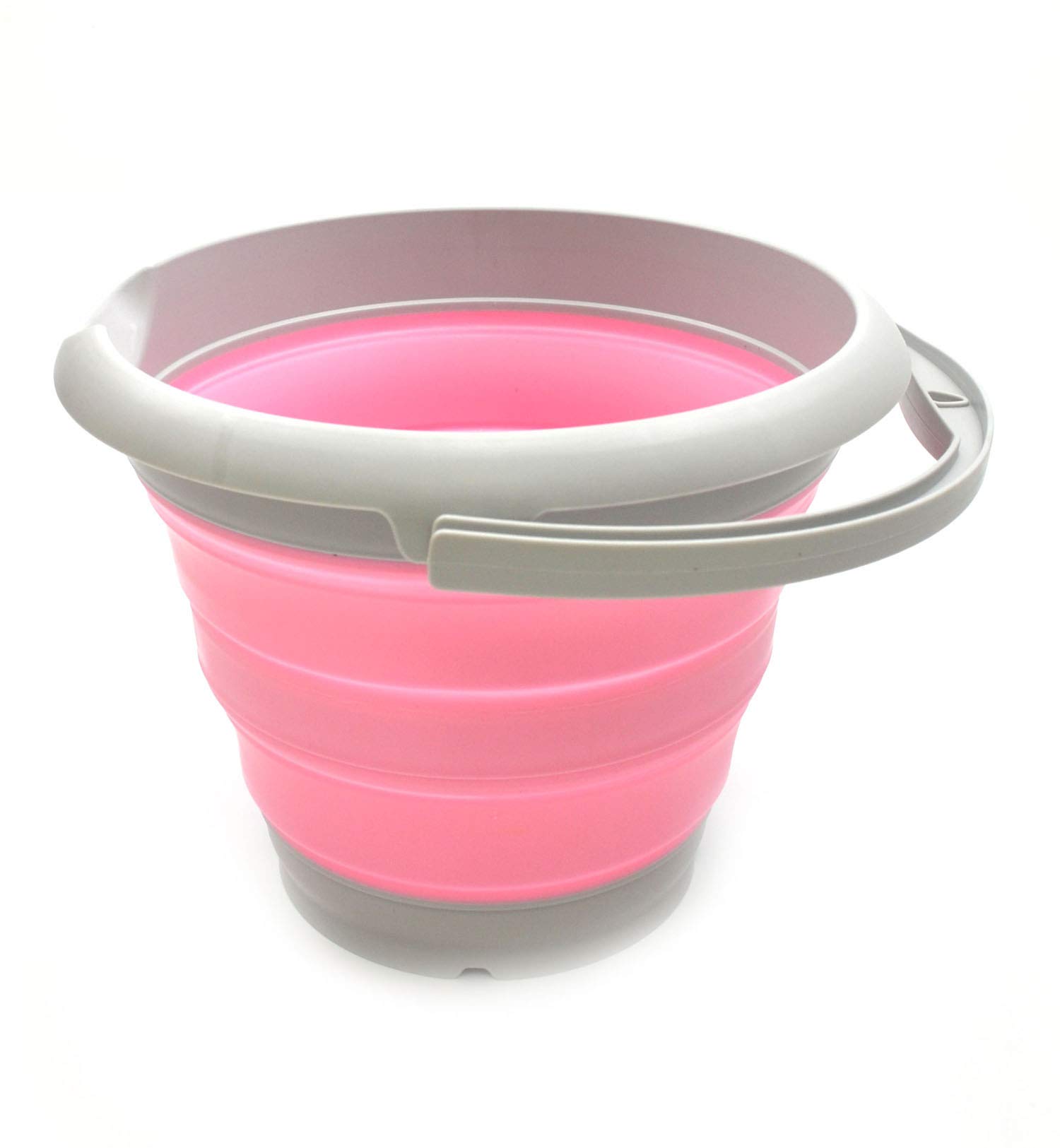 SAMMART 3 pcs. 5L / 1.32 gallons Collapsible Plastic Bucket (5L Round Set of 3, Bright Green+Bright Blue+Pink)