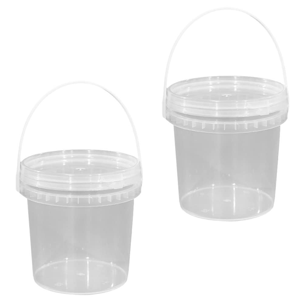 UPKOCH 2 Pcs Plastic Food Storage Containers 32oz Ice Cream Bucket with Lid and Handle Clear Soup Pails Airtight Container for Snacks Deli Food Fruit