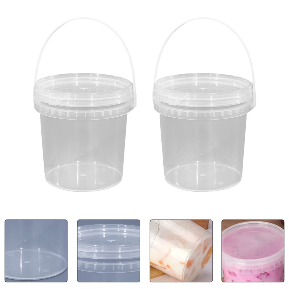 UPKOCH 2 Pcs Plastic Food Storage Containers 32oz Ice Cream Bucket with Lid and Handle Clear Soup Pails Airtight Container for Snacks Deli Food Fruit