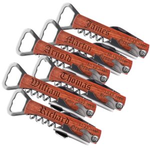 engraved corkscrew and multi-tool custom wine opener personalized bottle opener (set of 6)