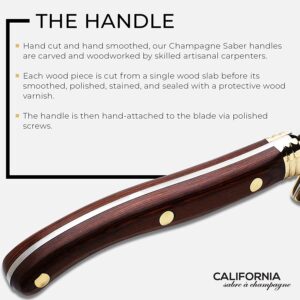 California Champagne Saber Company - Rosewood - Handmade Sword Made in Laguiole French Style - Packaged in Elegant Oakwood Crate - Luxurious Champagne Knife Bottle Opener